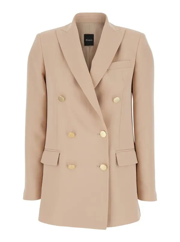 PLAIN Double-breasted Jacket With Classic Lapels - Beige