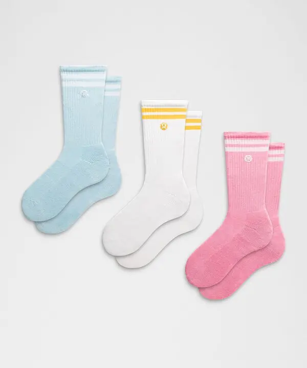Lululemon Daily Essential Crew Socks 3 Pack - Candy Cloud/white/foam Cloud