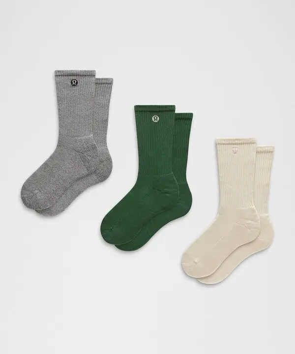Lululemon Daily Essential Crew Socks - Light Ivory/heathered Core Light Grey/ivy Grove
