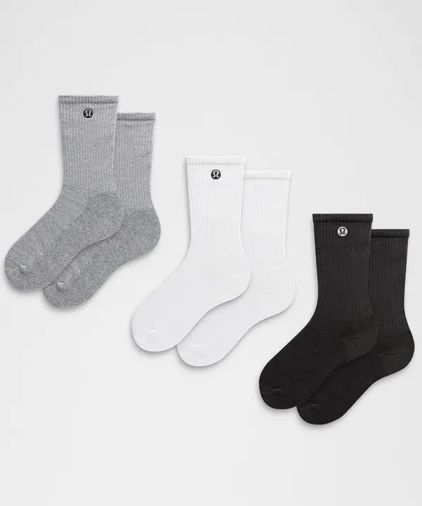 Lululemon Daily Essential Crew Socks - White/heathered Core Light Grey/black