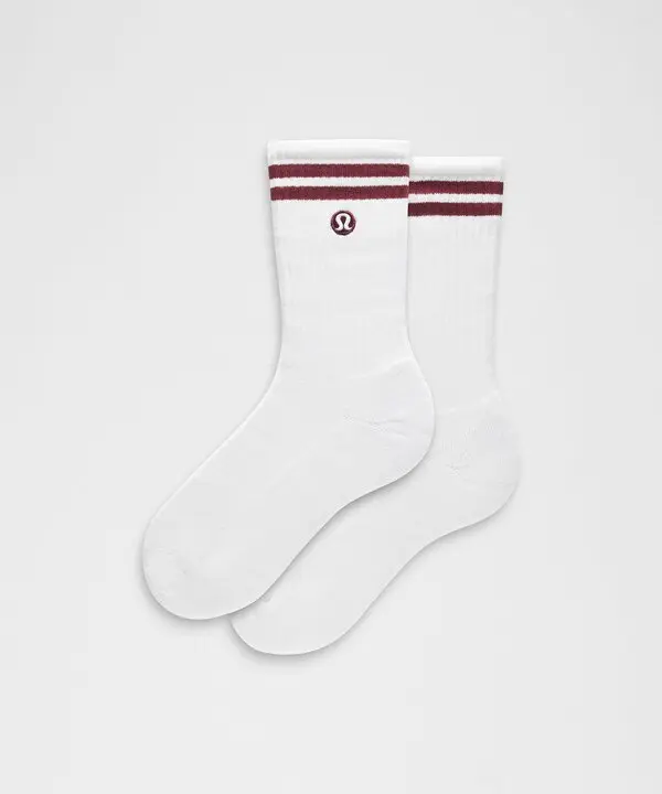 Lululemon Daily Essential Crew Socks - White/burgundy Bay