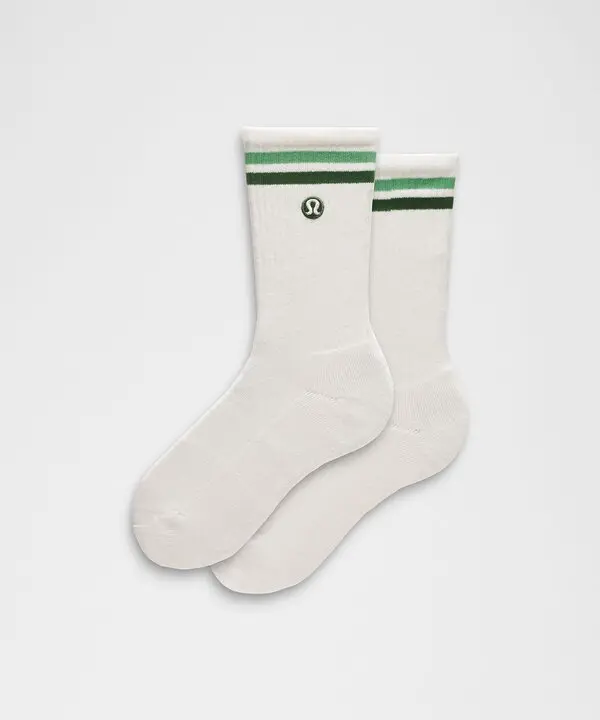 Lululemon Daily Essential Crew Socks - White/canteen Green/ivy Grove