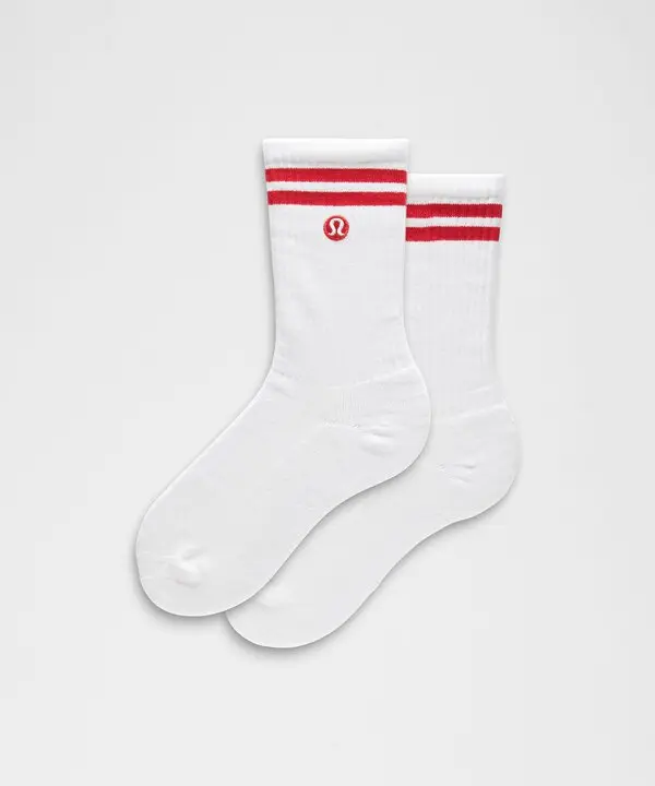 Lululemon Daily Essential Crew Socks - White/oxford Red