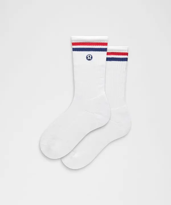 Lululemon Daily Essential Crew Socks - White/oxford Red/clubhouse Blue