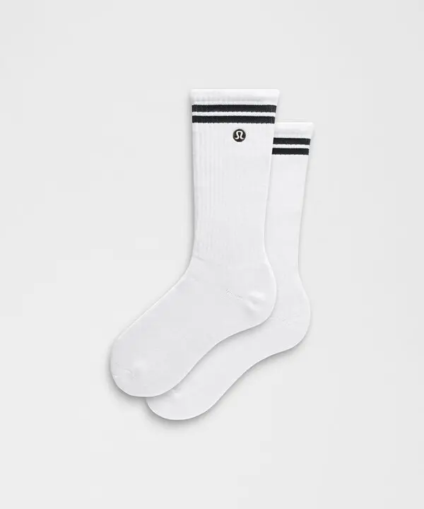 Lululemon Daily Essential Crew Socks - White/rainforest Green