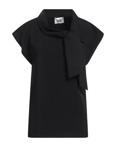 Alpha Studio Cotton Stretch Bow Blouse - Black