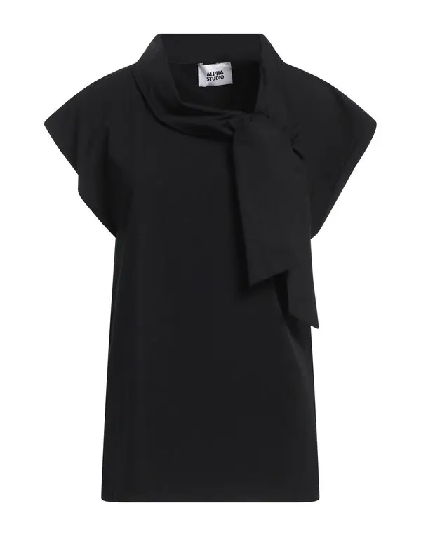 Alpha Studio Cotton Stretch Bow Blouse - Black