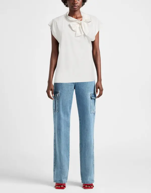 Alpha Studio Cotton Stretch Bow Blouse