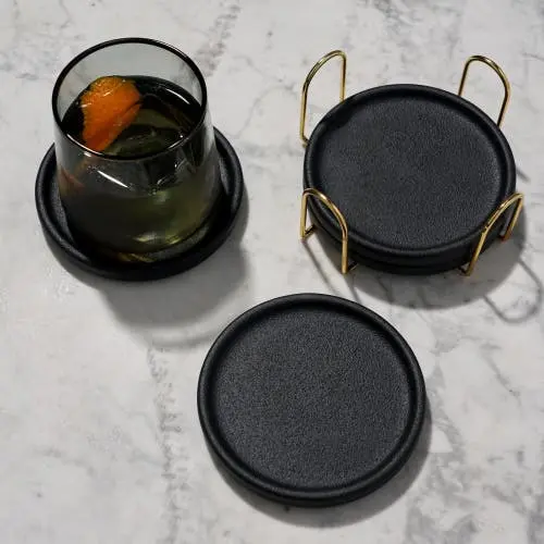 VISKI Earthenware Coasters With Stand Set Of 4