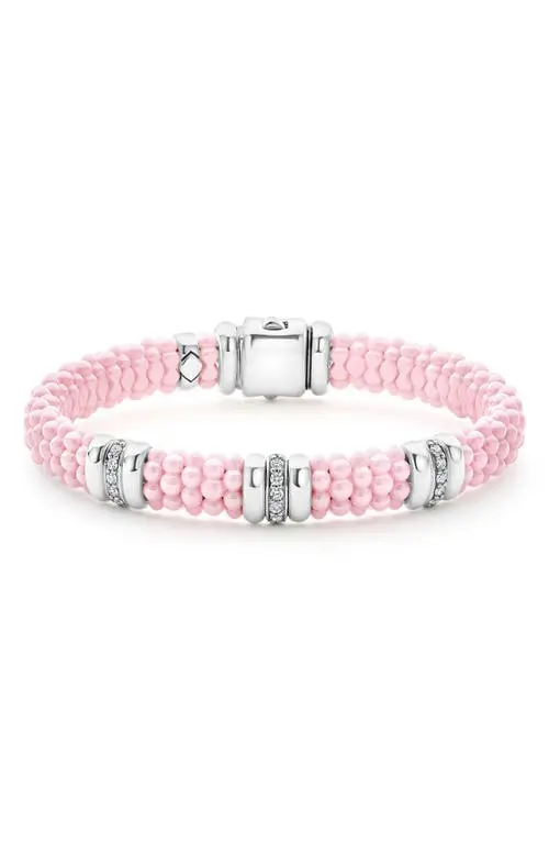 Lagos Caviar Bead Diamond Station Bracelet - Pink