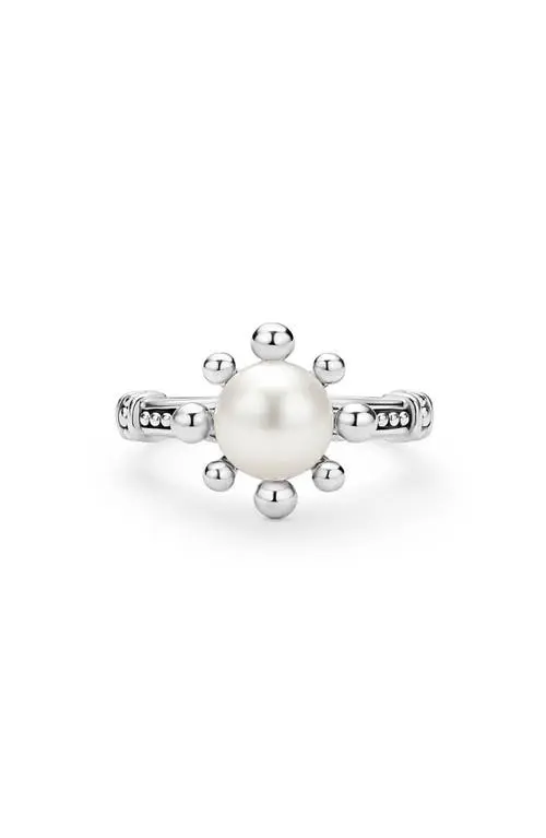 Lagos 18k Luna Fleur Pearl Floral Ring - Silver