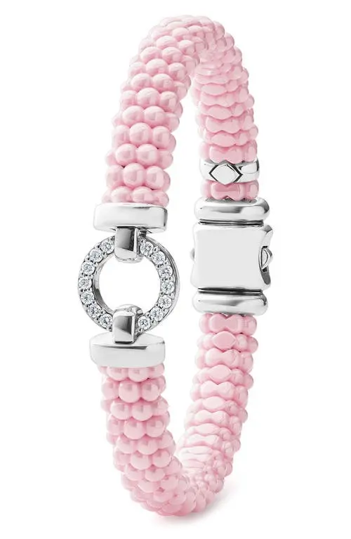 Lagos Caviar Ceramic Bead Pavé Diamond Bracelet - Pink