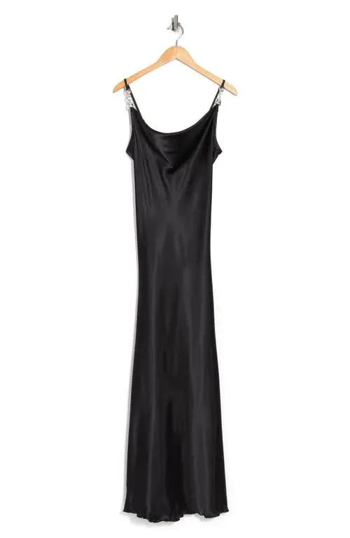 JUMP APPAREL Solid Long Satin Slip Dress - Black