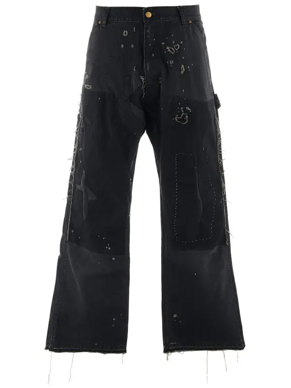 SAINT MXXXXXX Distressed Wide-leg Jeans - Black
