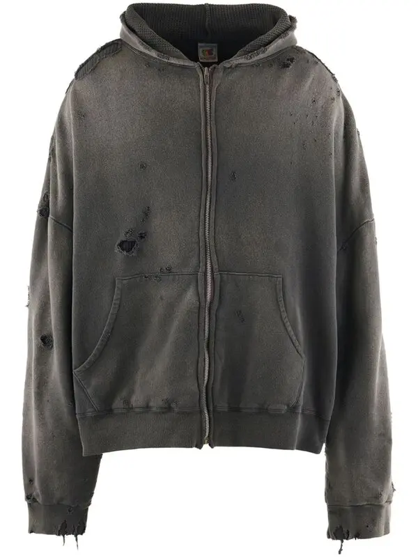 SAINT MXXXXXX Distressed Zip Hoodie
