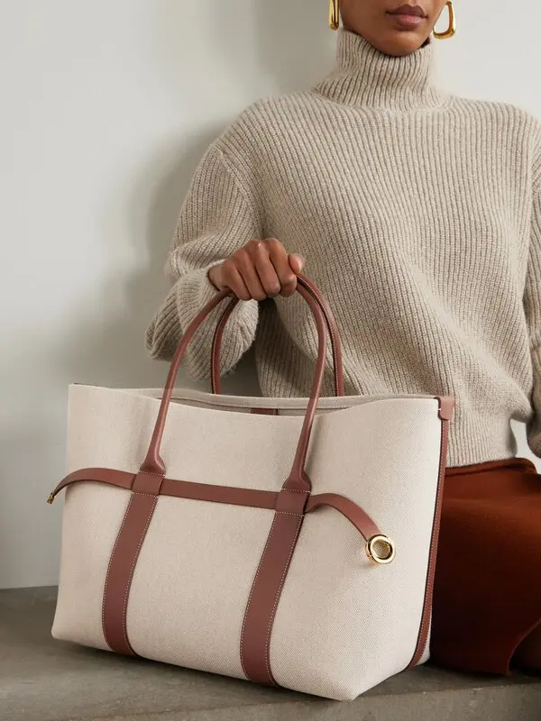 Loro Piana Ghiera Large Leather-trimmed Canvas Tote - Ecru