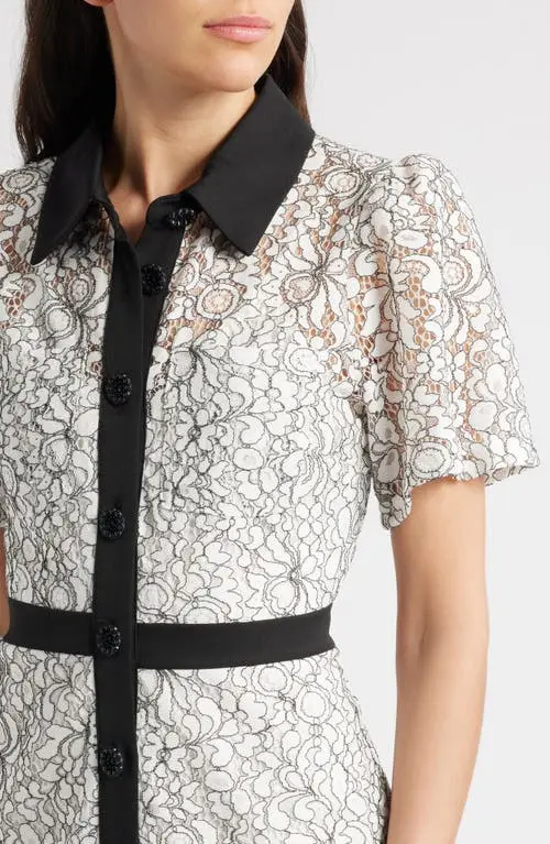 Sam Edelman Contrast Trim Floral Lace Mini Shirtdress In Black/ Ecru - 50%  Off | Editorialist
