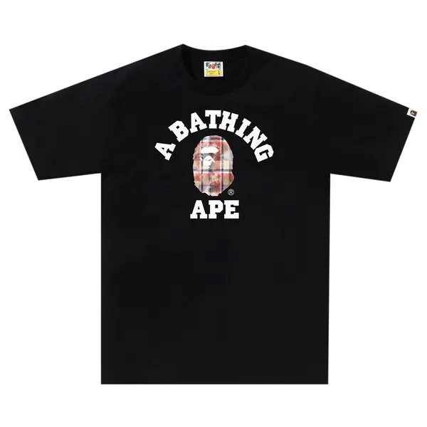 A BATHING APE Bleach Check College Tee - Black