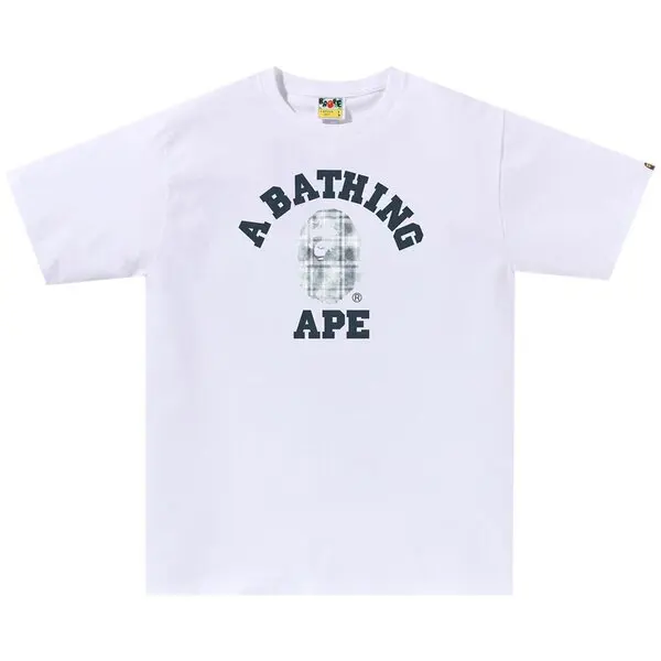 A BATHING APE Bleach Check College Tee - White