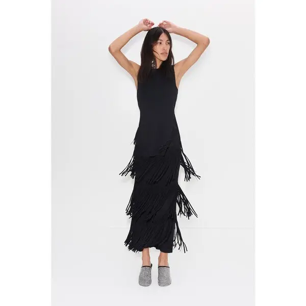 SIMONMILLER Knit Fringe Maxi Skirt - Black