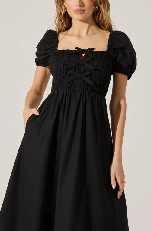 Astr The Label Bow Detail Smock Bodice Cotton Blend Dress In Black - 60%  Off | Editorialist
