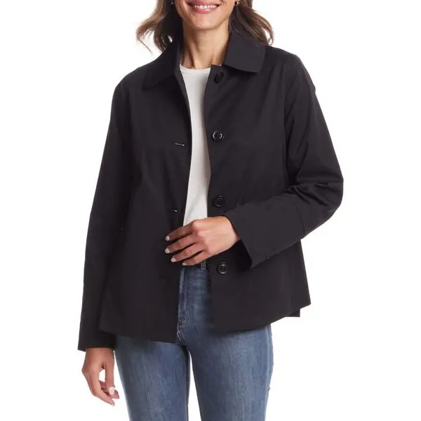 Gallery Button-front Raincoat - Black