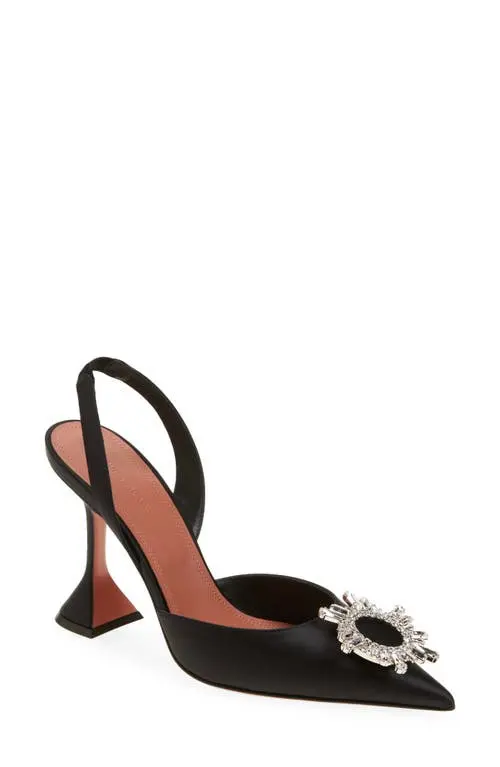 Amina Muaddi Begum Crystal Slingback Pumps - Satin Black/ White Crystal