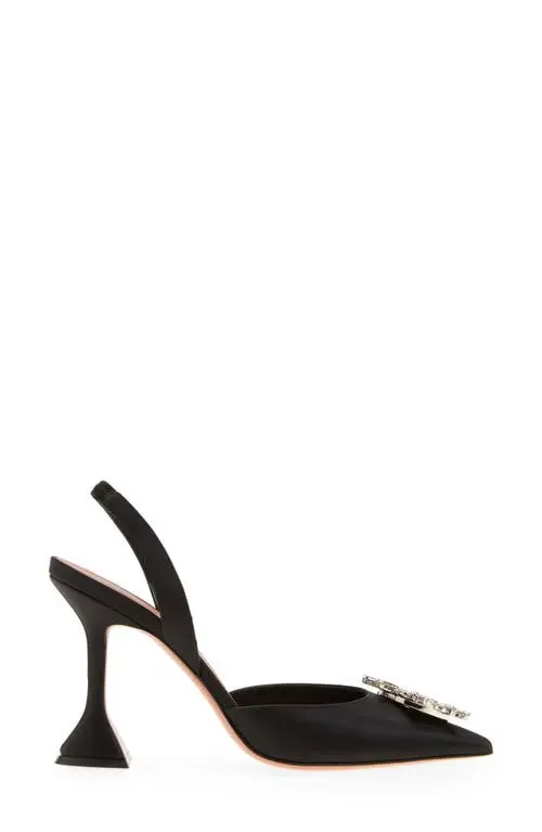 Amina Muaddi Begum Crystal Slingback Pumps - Satin Black/ White Crystal