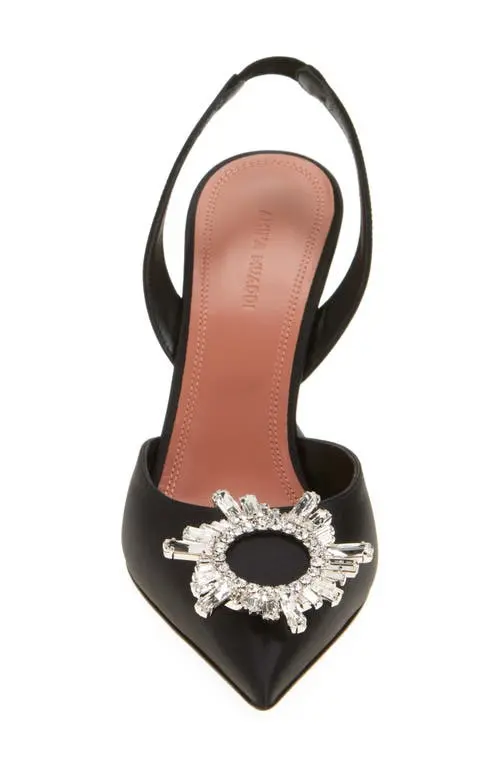Amina Muaddi Begum Crystal Slingback Pumps - Satin Black/ White Crystal