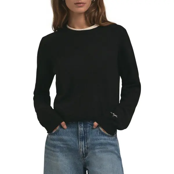 FAVORITE DAUGHTER Cashmere Crewneck Sweater - Black