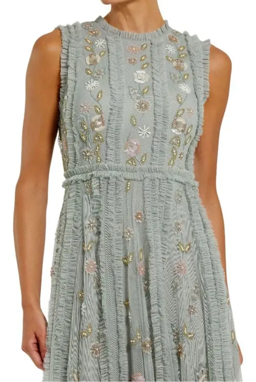 Mac Duggal Floral Mesh A-line Gown - Sage Multi