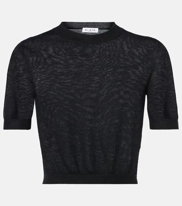 Alaïa Cropped Cashmere Top - Black
