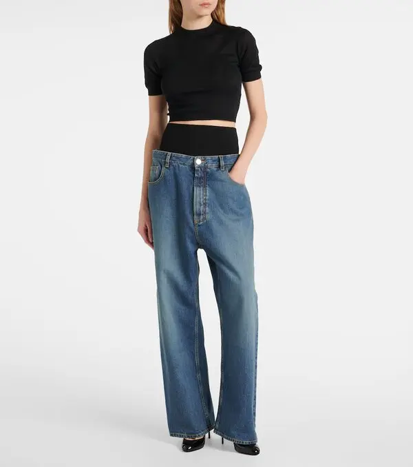 Alaïa Cropped Cashmere Top - Black