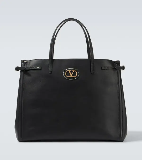 Valentino Garavani Vlogo Leather Tote - Black