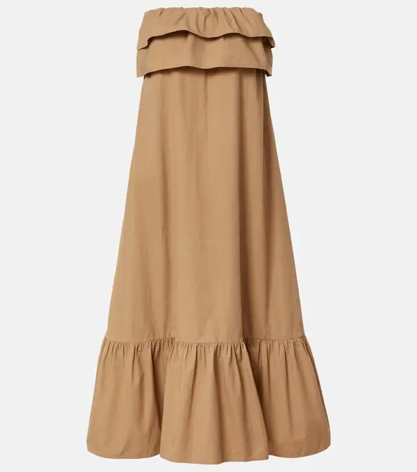 Saint Laurent Ruffled Cotton Serge Maxi Dress - Beige