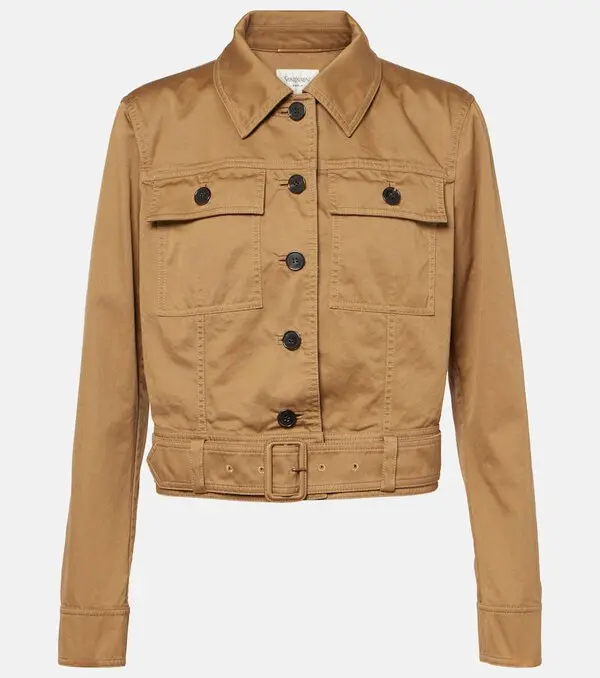 Saint Laurent Cropped Cotton Serge Jacket - Beige