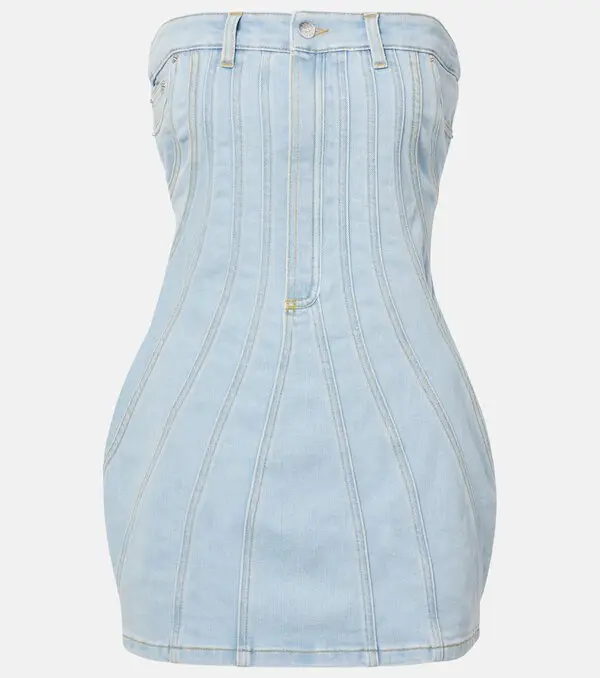 MUGLER Paneled Denim Bustier Mini Dress - Blue