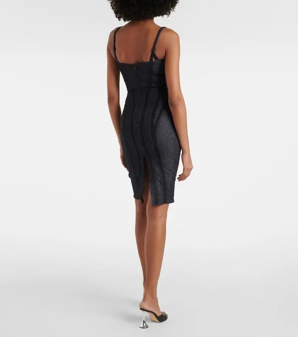 MUGLER Paneled Denim Bustier Mini Dress - Blue
