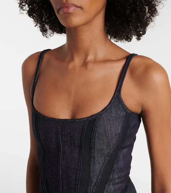 MUGLER Paneled Denim Bustier Mini Dress - Blue