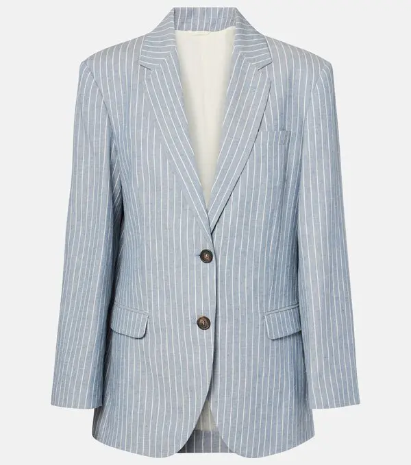 Brunello Cucinelli Pinstripe Linen-blend Blazer - Blue