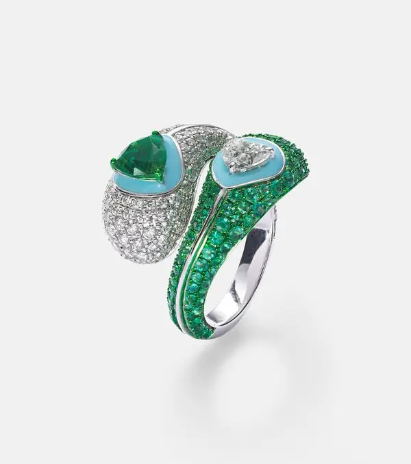 KAMYEN 18kt White Gold Emerald And Diamond Ring