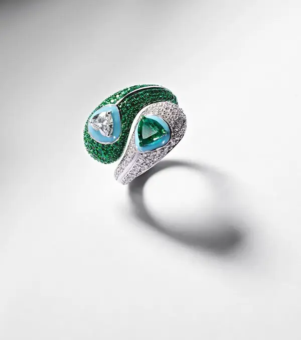 KAMYEN 18kt White Gold Emerald And Diamond Ring
