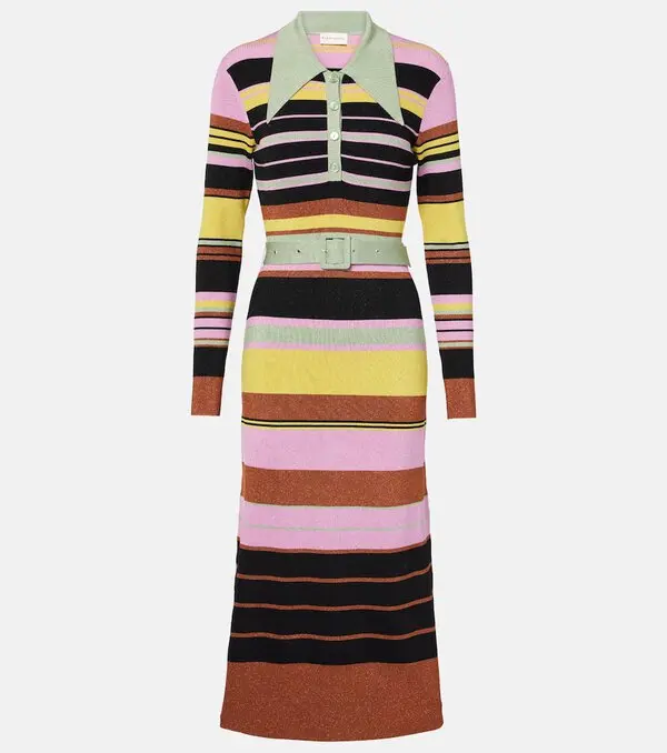 Rixo Striped Metallic Midi Dress