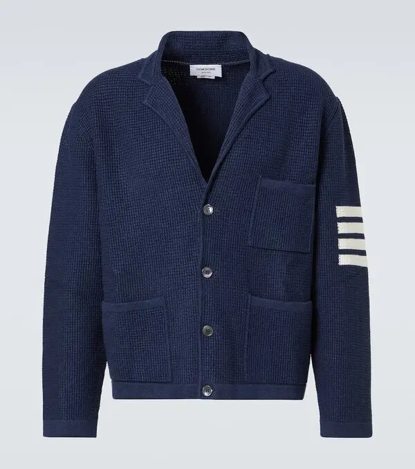 Thom Browne 4-bar Linen And Cotton-blend Cardigan - Blue