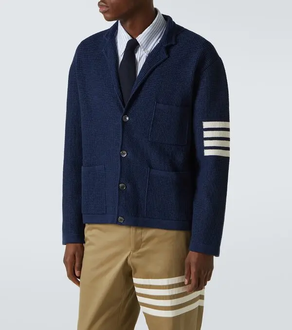 Thom Browne 4-bar Linen And Cotton-blend Cardigan