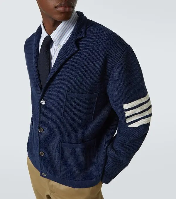 Thom Browne 4-bar Linen And Cotton-blend Cardigan