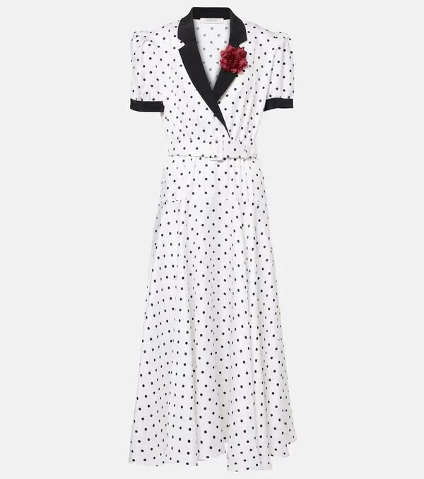 RODARTE Polka Dot Silk Twill Midi Dress - White