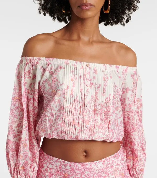 Poupette St Barth Bova Floral Cotton-blend Crop Top - Pink