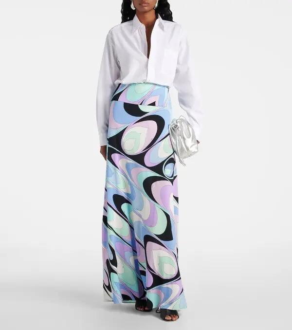 Emilio Pucci Jersey Satin Maxi Skirt - Blue