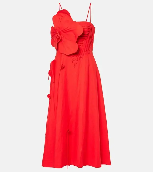 Farm Rio Floral Appliqu Linen-Blend Midi Dress In Red - 21% Off |  Editorialist